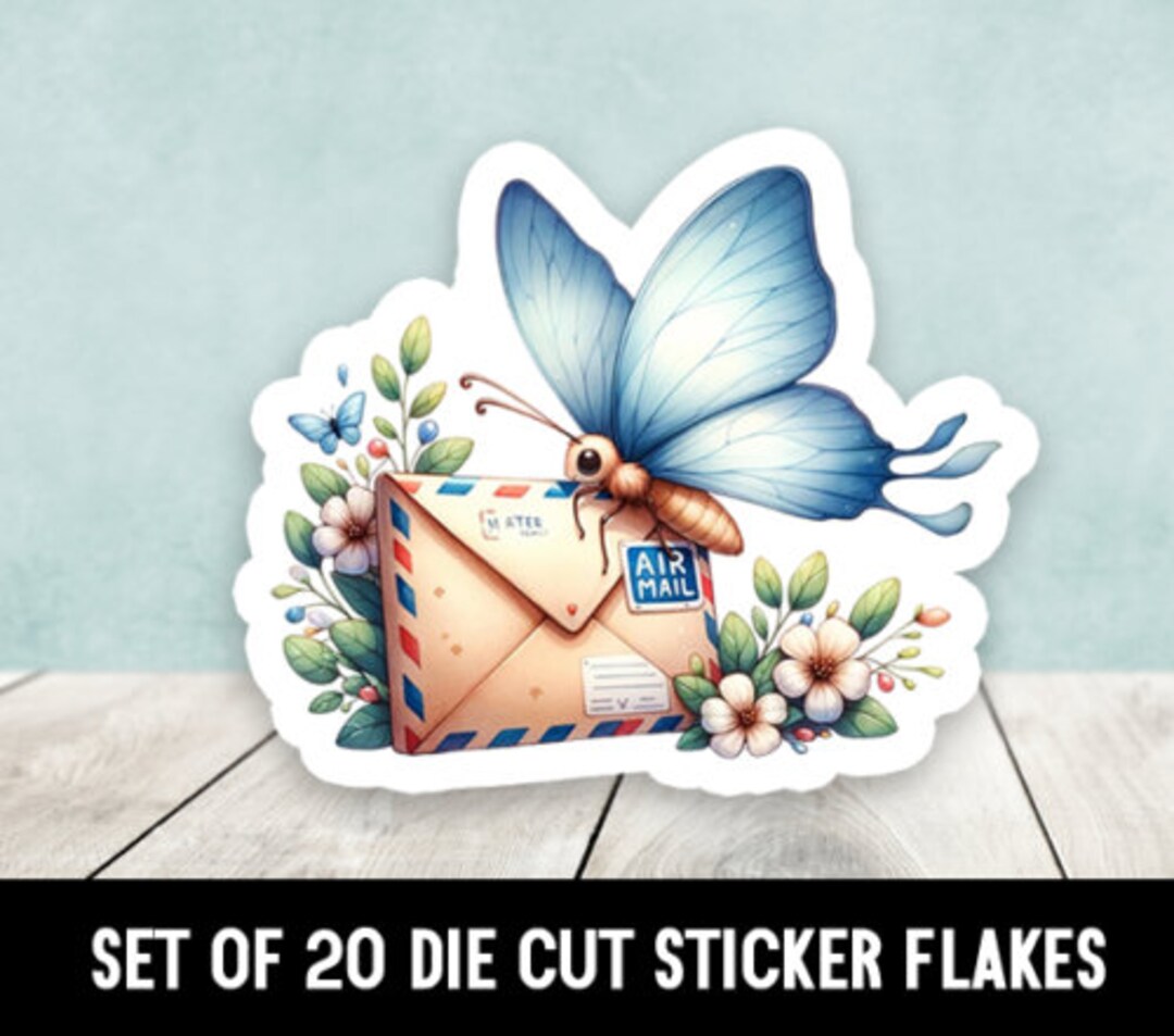 Blue Butterfly Air Mail Stickers Die Cut Stickers Happy Mail - Set of ...