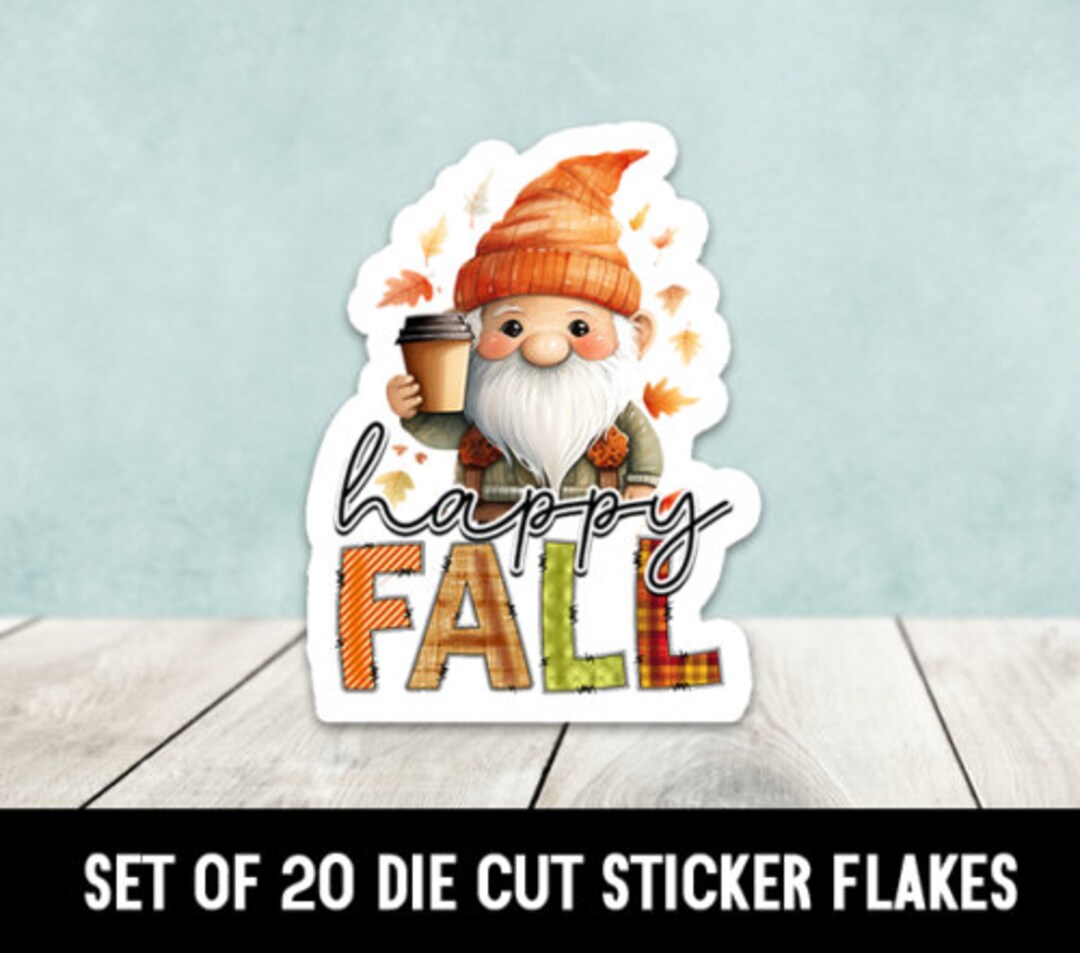 Happy Fall Gnome With Coffee Die Cut Stickers Happy Mail - Set of 20 - Etsy