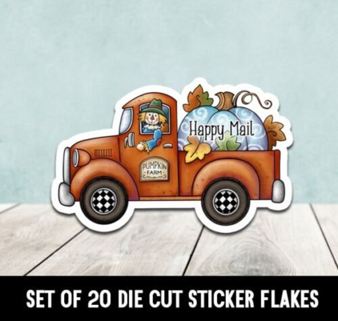 Pumpkin Truck Scarecrow Halloween Die Cut Stickers Happy Mail - Set of ...