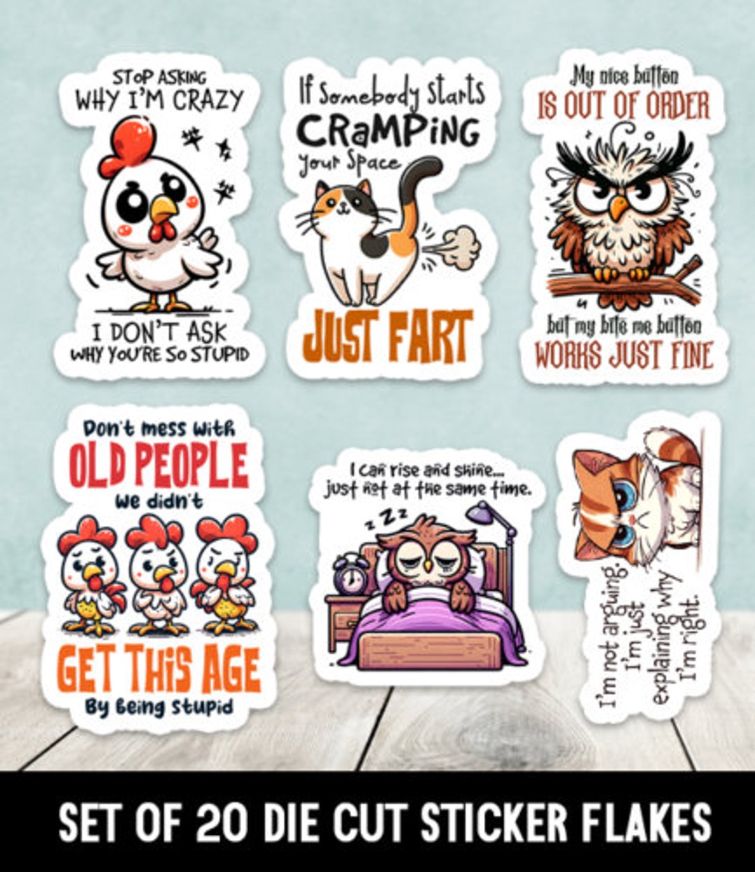 Snarky Animals 7-12 Set Die Cut Stickers - Set of 20 - Etsy