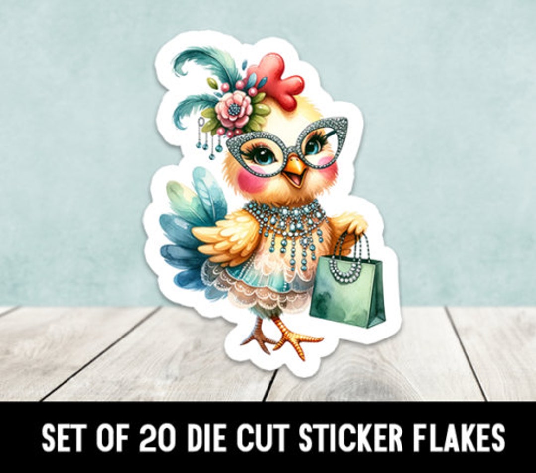 Adorable Chicken Diva Shopping Die Cut Stickers Happy Mail - Set of 20 ...