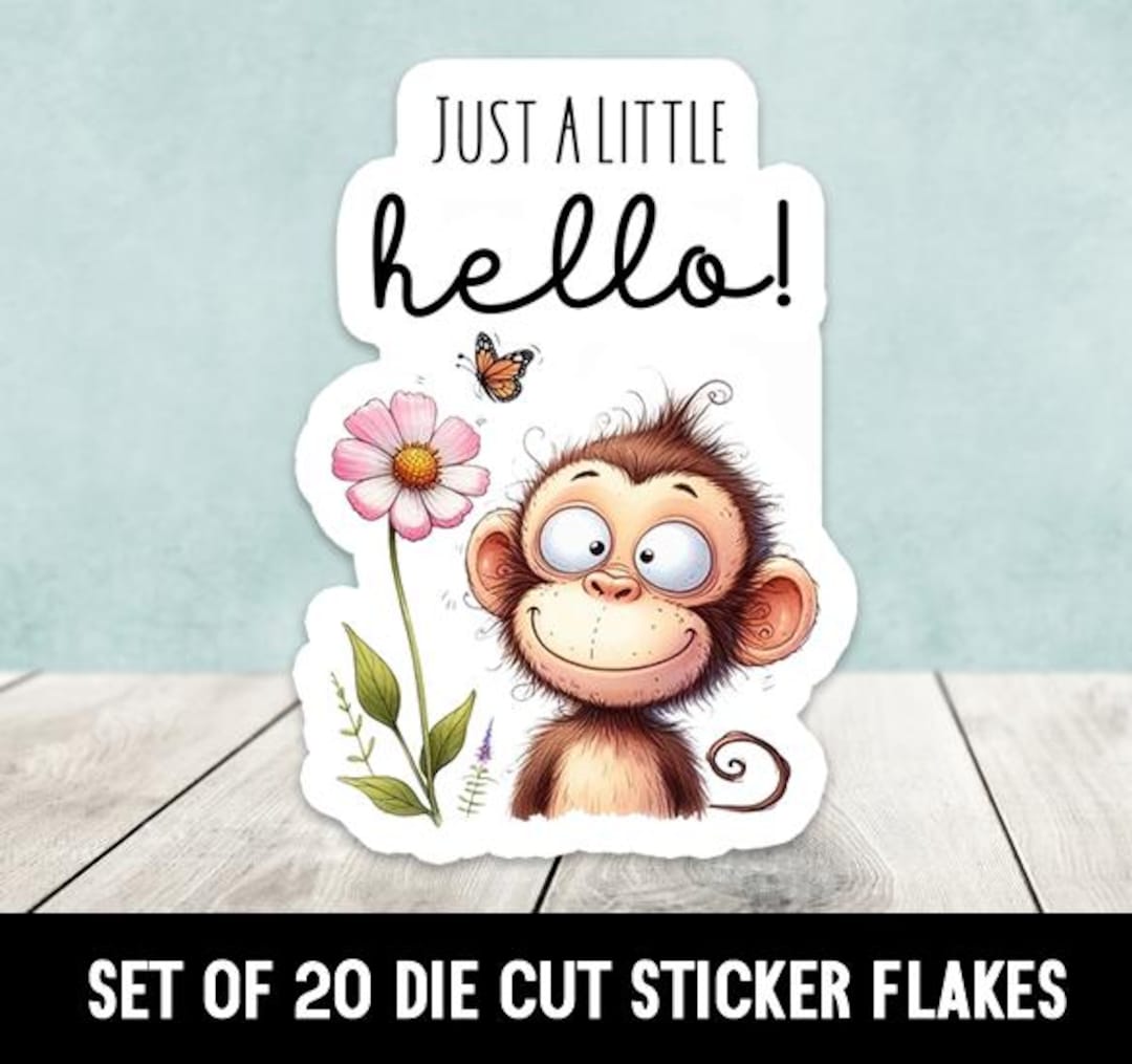 Just A Little Hello Cute Monkey Die Cut Stickers - Set of 20 - Etsy
