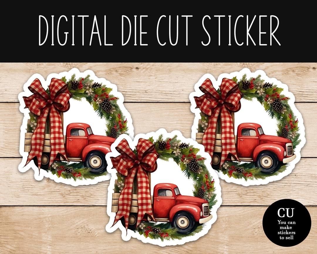 Christmas Wreath Red Truck Digital Sticker PNG File Commercial Use Ok ...