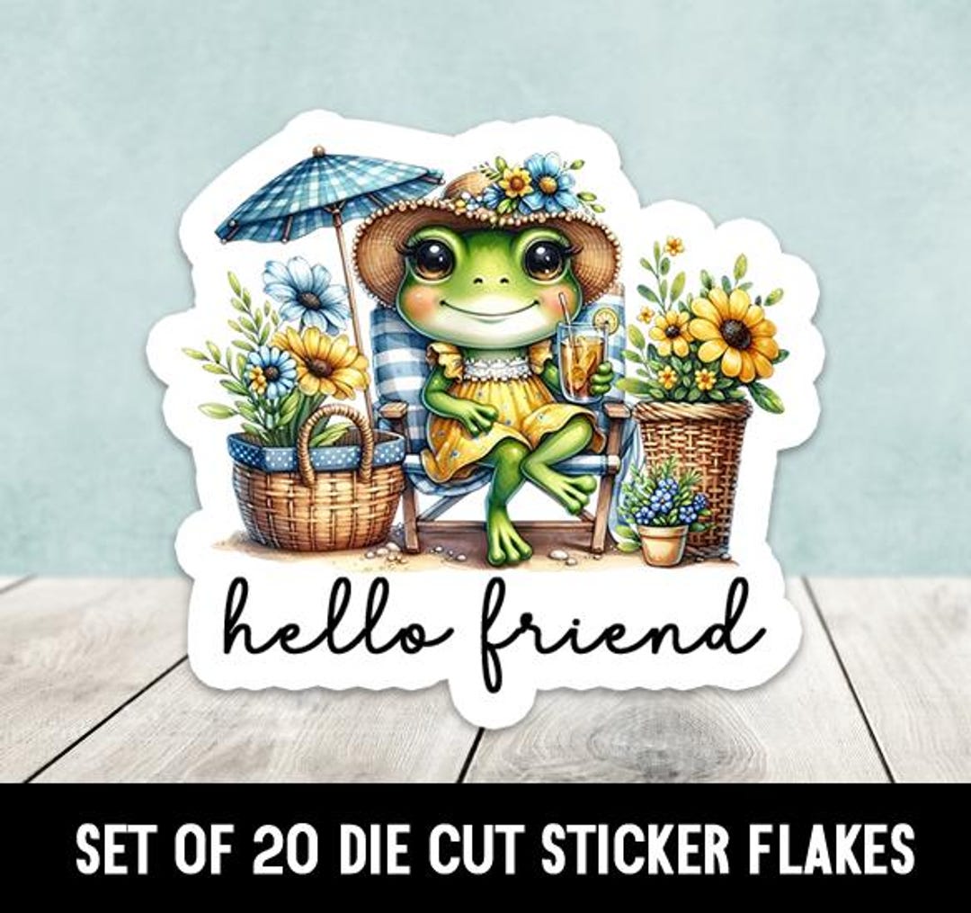 Cute Frog With Iced Tea Hello Friend Die Cut Stickers - Set of 20 - Etsy