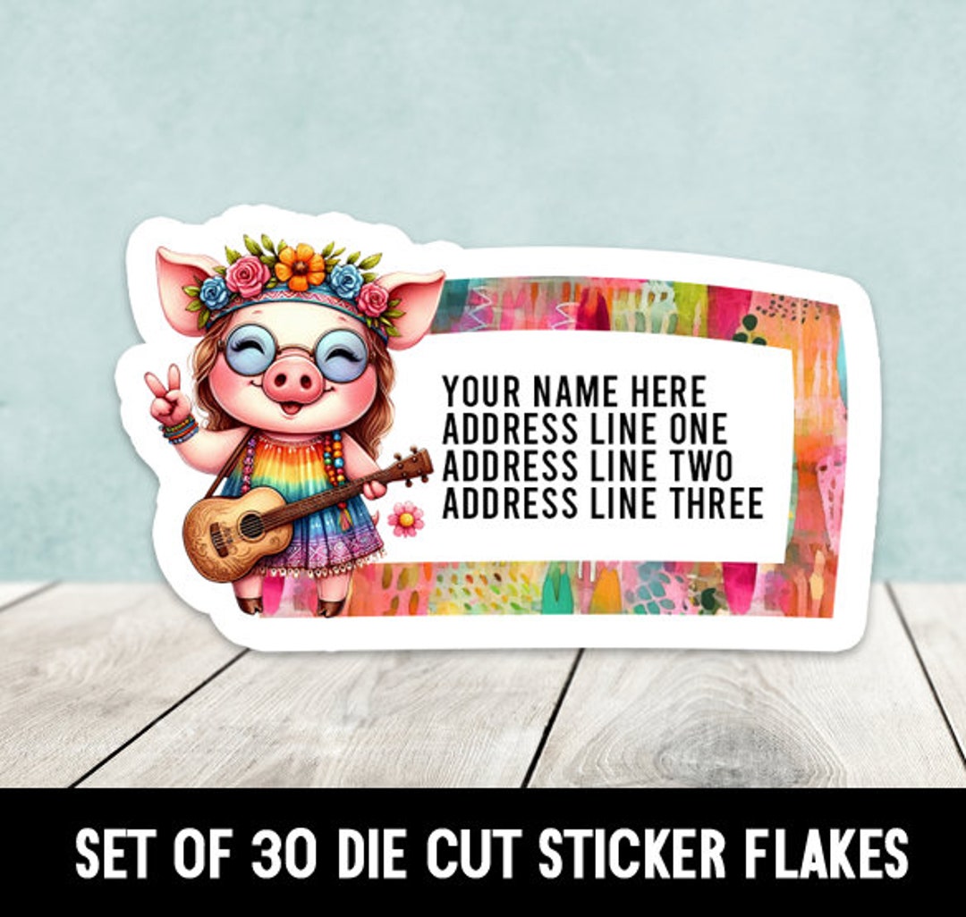 Hippie Pig Design Set of 30 Die Cut Address Labels - Etsy