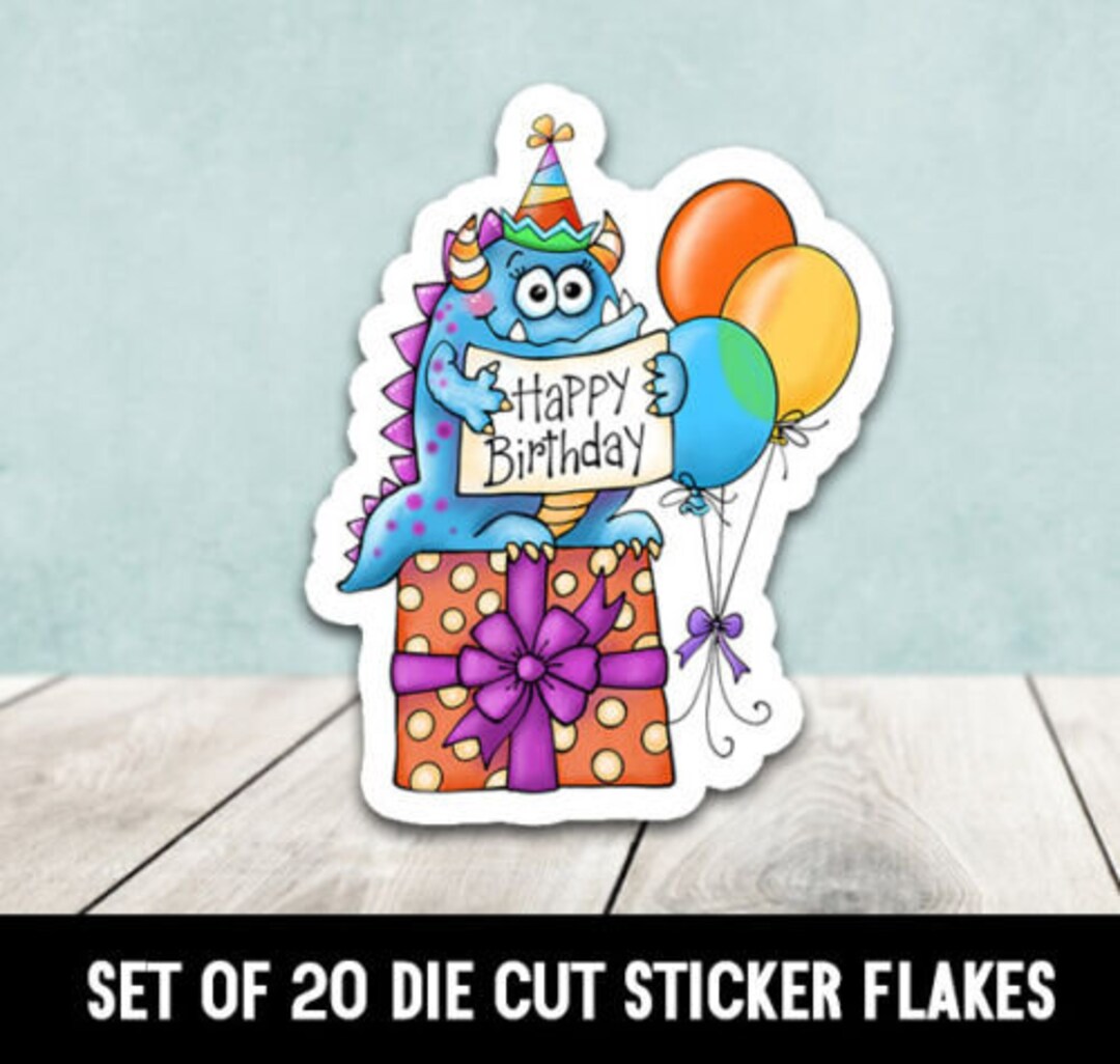 Happy Birthday Monster With Balloons Die Cut Stickers - Set of 20 - Etsy