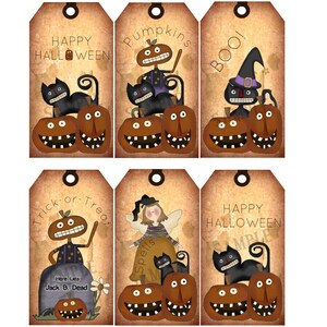 Sale Digital Primitive Halloween Printable Tags Pumpkin Dolls - Black ...