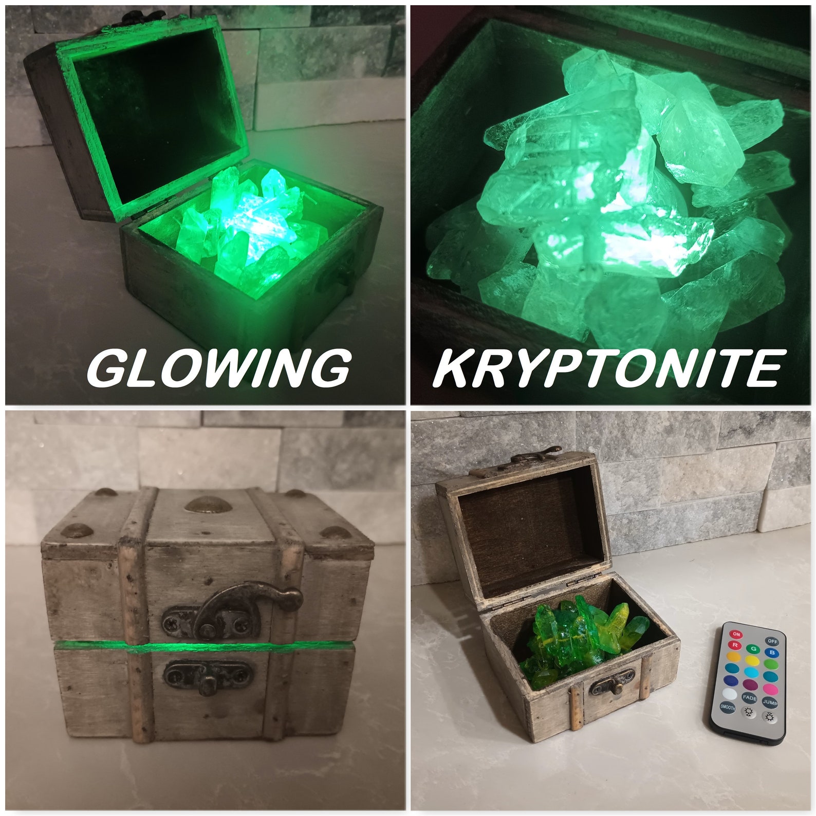 LIGHTUP KRYPTONITE Chest Latched Wood Box Kryptonite Remote Controlled ...