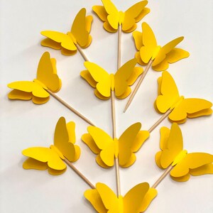 24 Pieces Yellow Butterfly Cupcake Toppers - Birthdays, Party Decor ...