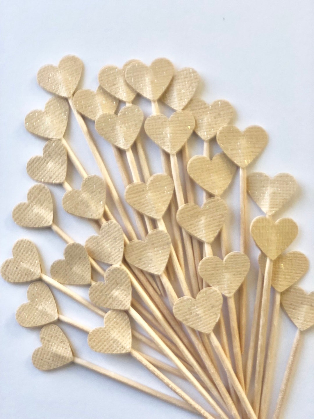 50 Pcs Mini HEART Cream Glitter- Cupcake Toppers - Birthday Party ...