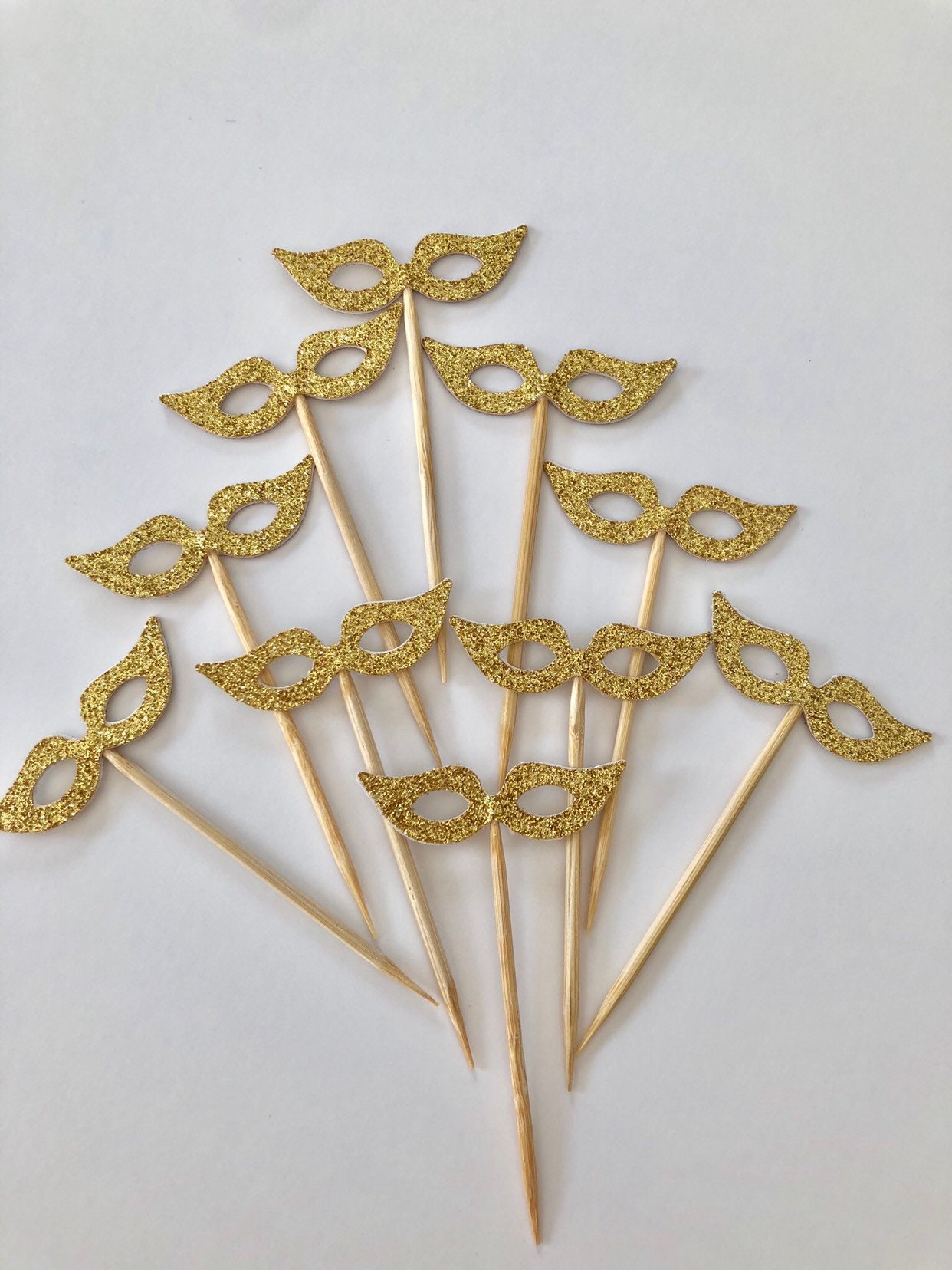 Set of 25 Pcs -gold Glitter Masquerade Mask Cupcake Toppers - Birthday ...