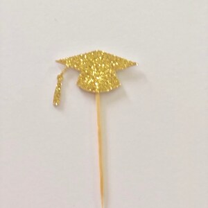24 Pieces Glitter Gold Graduation Cap Cupcake Toppers, Toothpicks ...