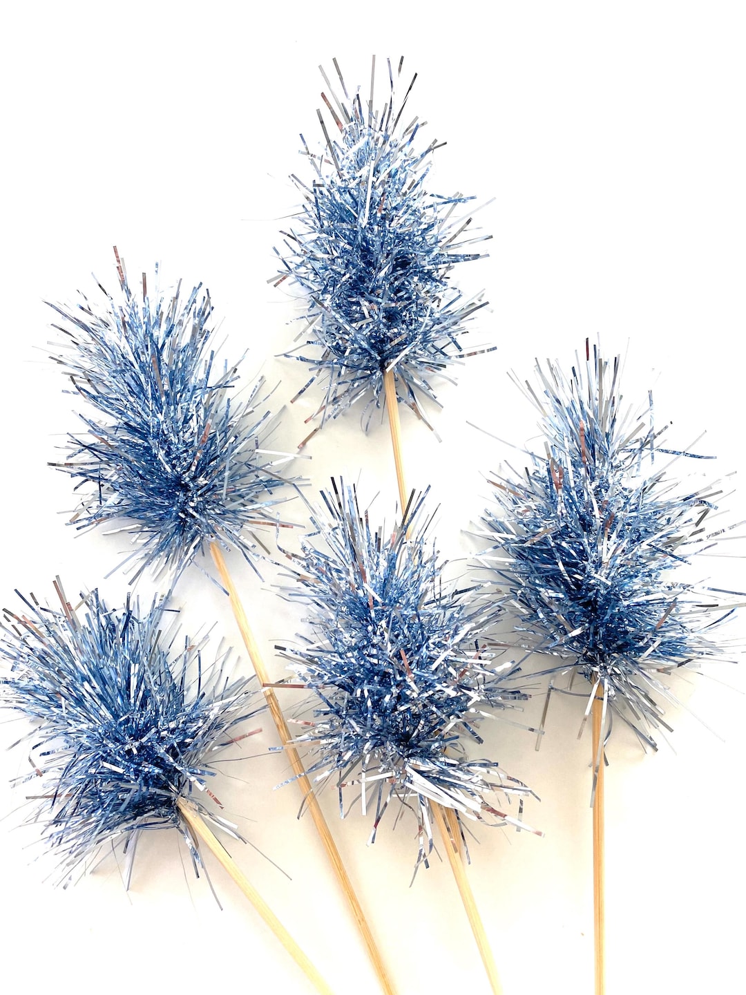 12 Pcs Blue Tinsel on Stick- Birthday Party, Holiday Party, Cake ...