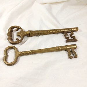 Set of 2 VTG Large Brass Skeleton Keys, 1-complex Door Key Etched ...