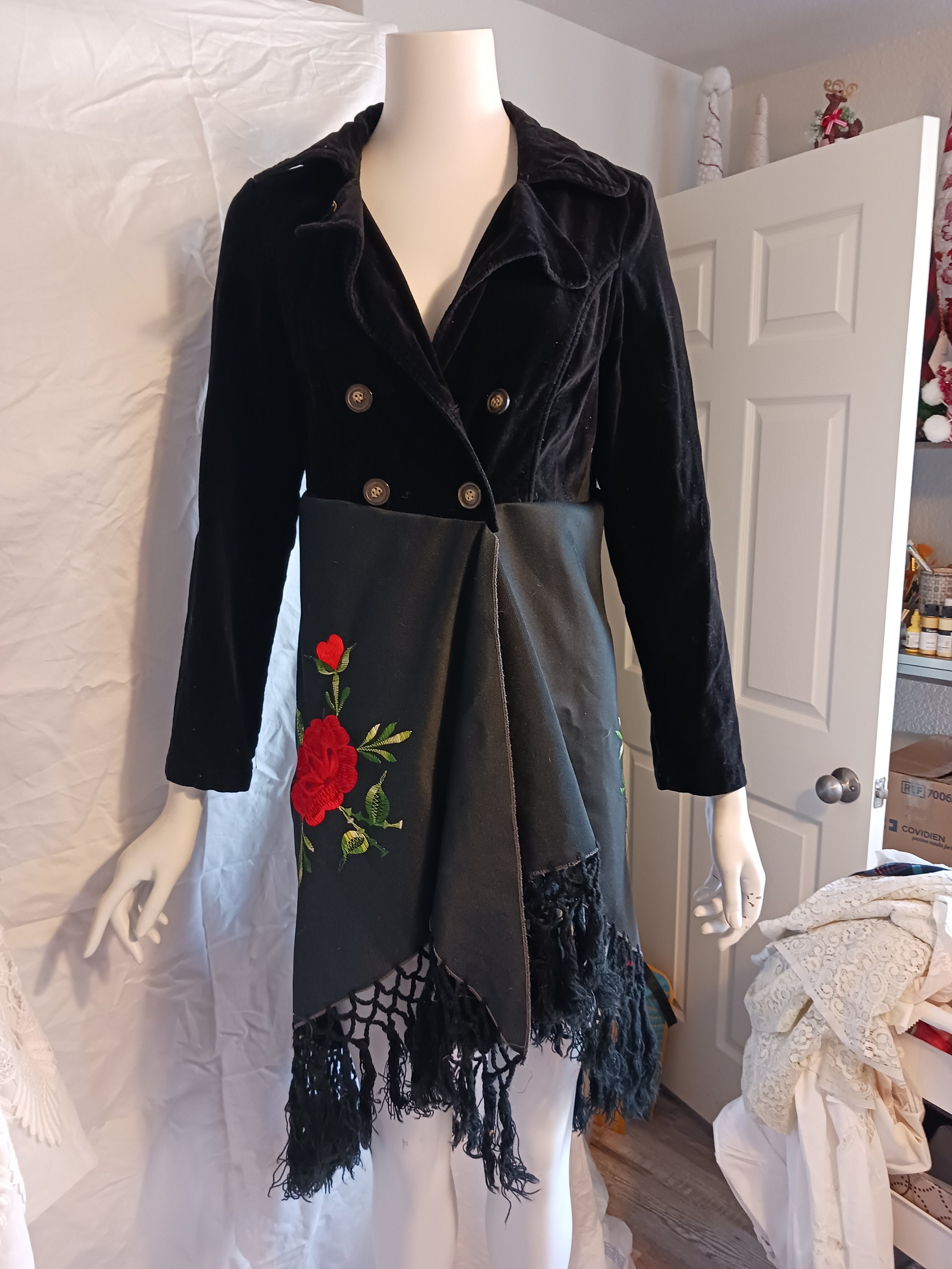 Upcycled Clothing Black Velvet Shacket Women's Long Sleeve Shirt Jacket ...