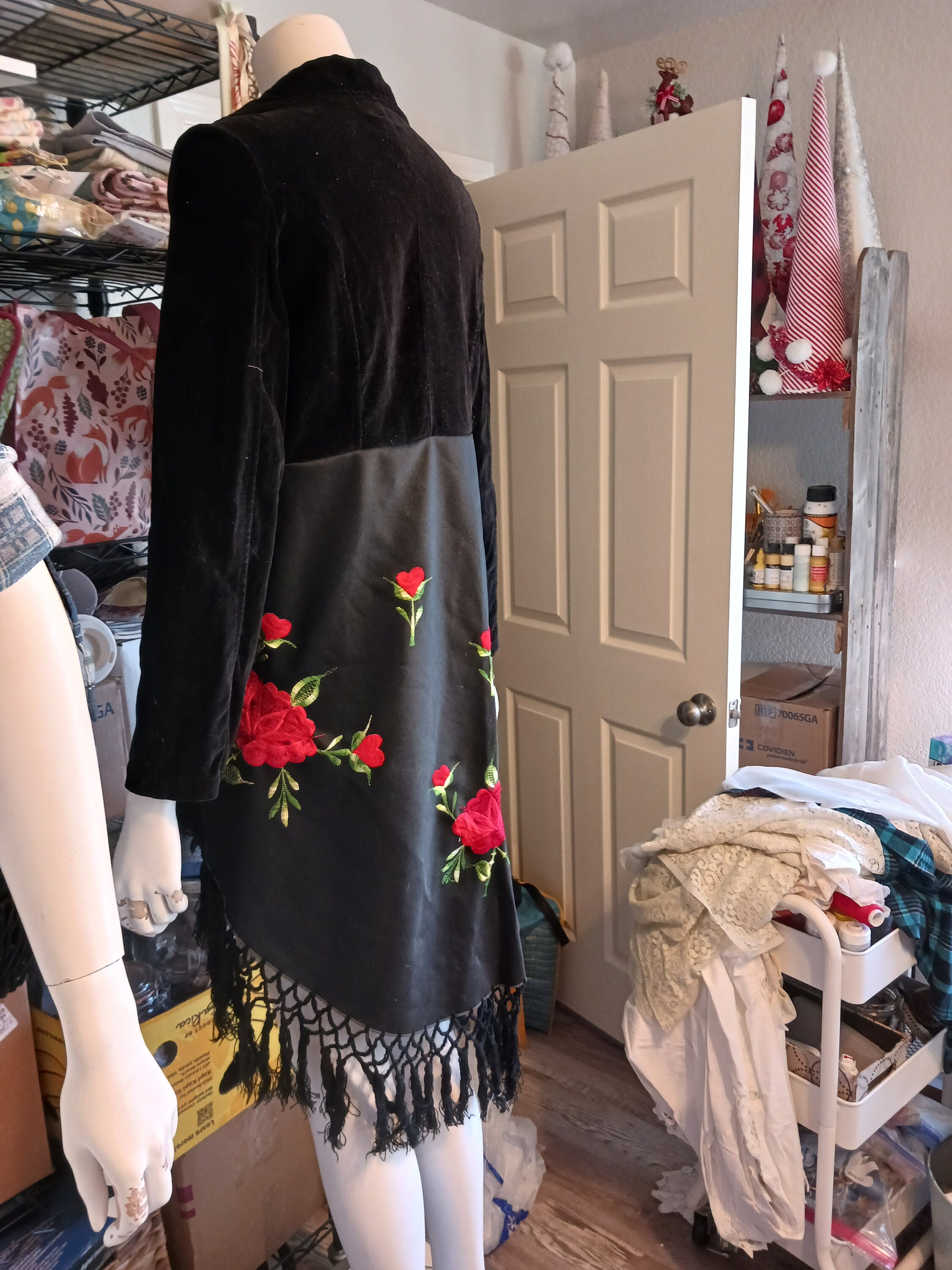 Upcycled Clothing Black Velvet Shacket Women's Long Sleeve Shirt Jacket ...