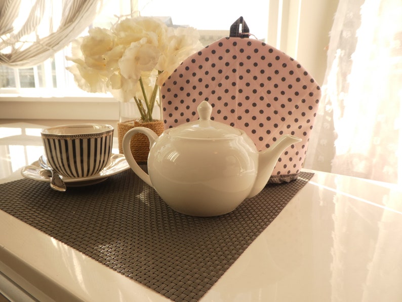 Teapot Cozy Thermal Tea Pot Cover Pink Gray Polka Dots Medium - Etsy