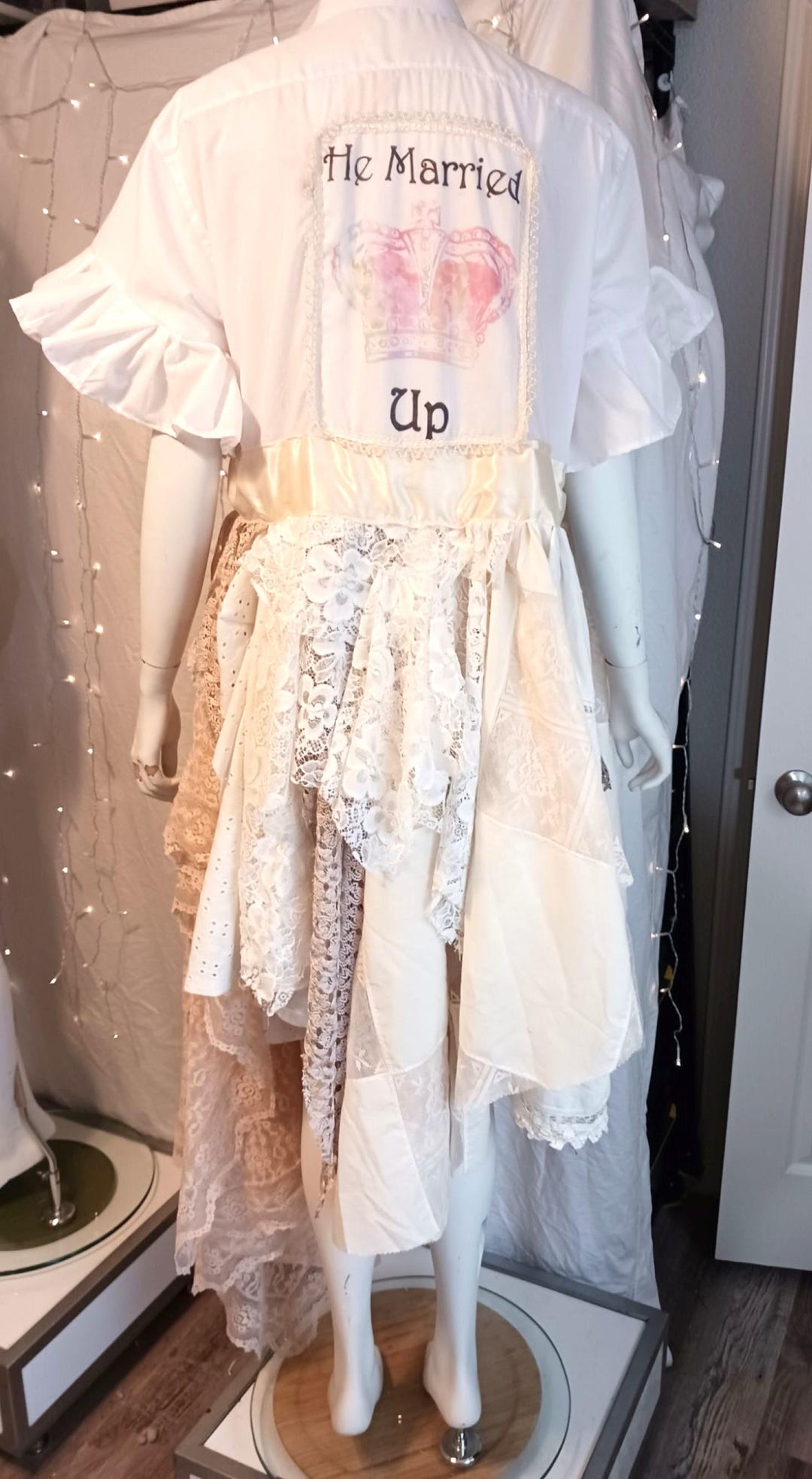 Cheeky Brides Get Away Dress Funny He Married up Upcycled Men's White ...