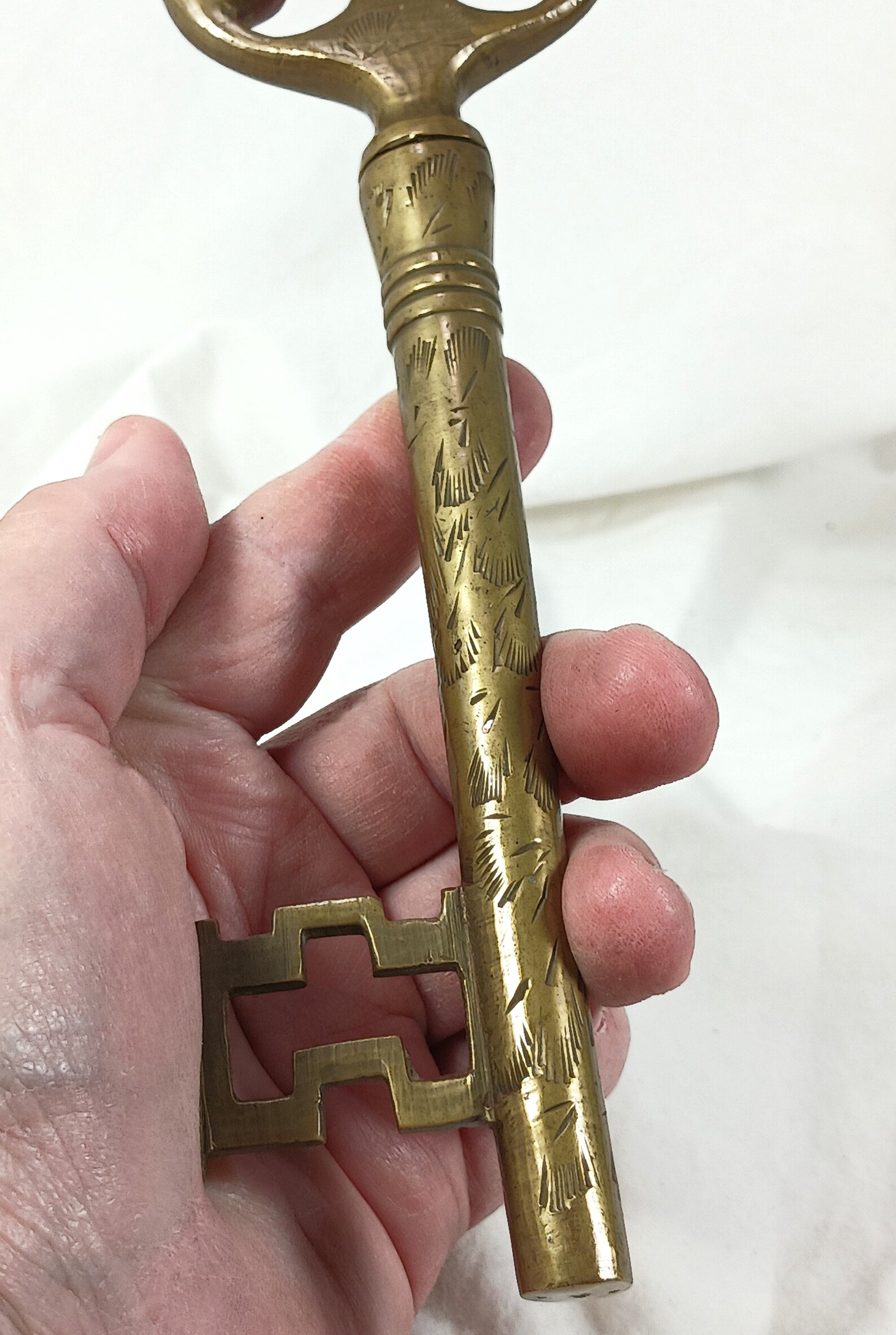Set of 2 VTG Large Brass Skeleton Keys, 1-complex Door Key Etched ...