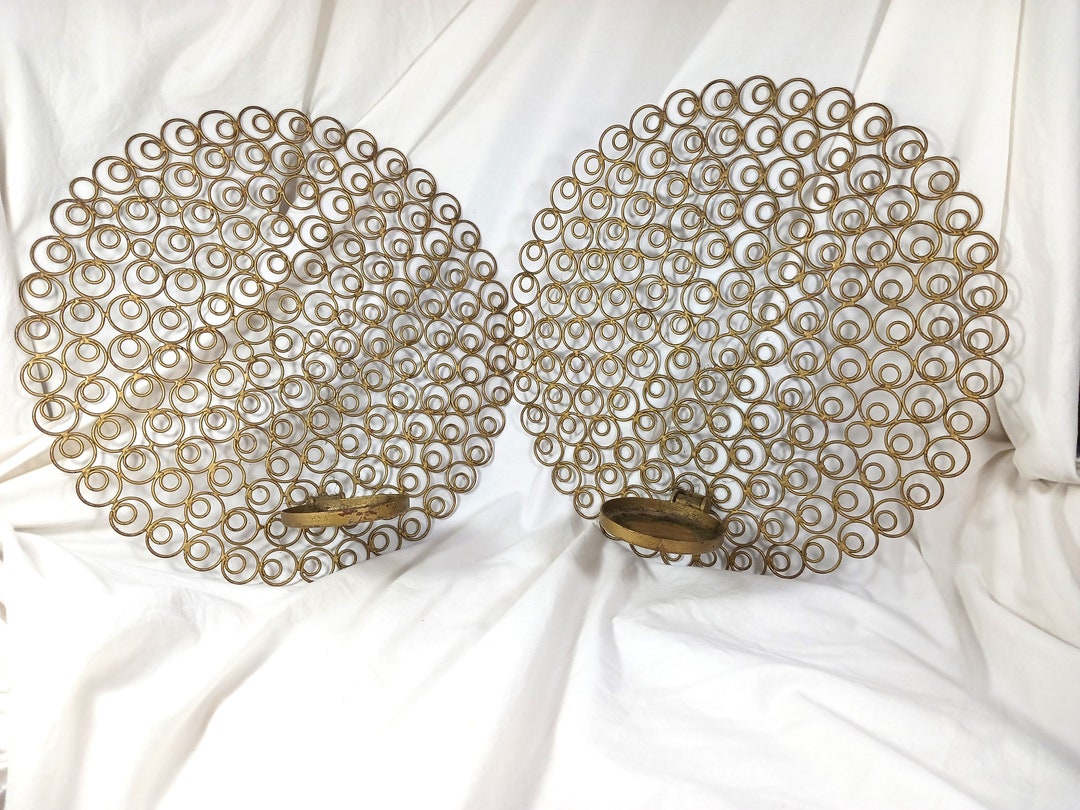 Set of 2 Vintage 80s Brass Wall Mounted Candle Holders Round Multiple ...