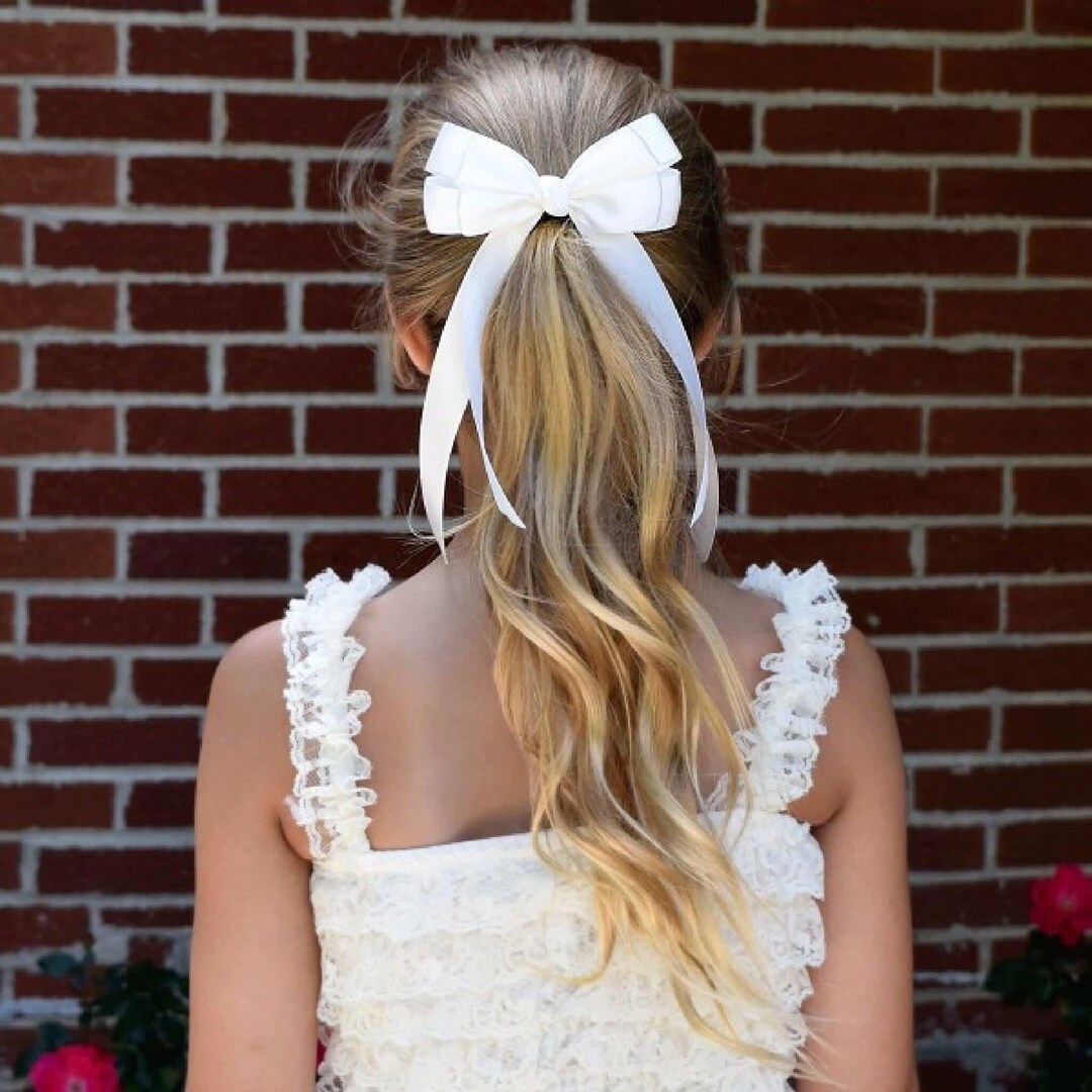 Emerson Satin Hair Bow Clip, Long Tail Bow, Alligator Clip or Barrette ...