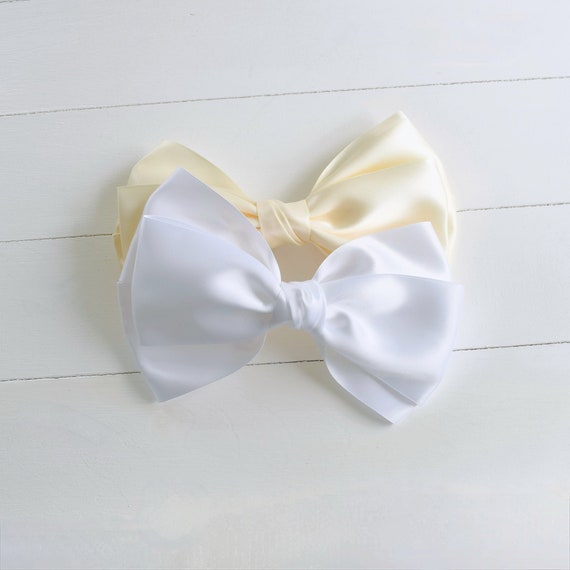 8 inch Double Satin Bow, White Hair Bow, Ivory Hair Bow, Cream Hair Bow ...
