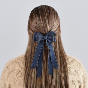 Denim Hair Bow, Hair Bows, Hair Bows for Women, Ribbon Hair Bow, Long ...