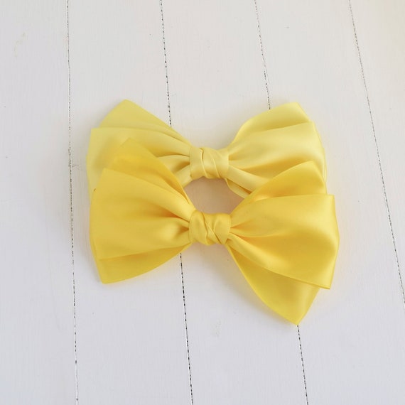 Yellow 8 inch Double Satin Bow | Hair Bow | Headband | Satin Hair Bow ...