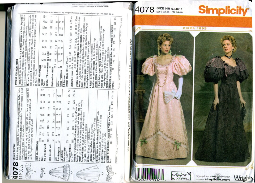 Simplicity Pattern 4078 Victorian Ball Gown Circa 1895 OOP - Etsy