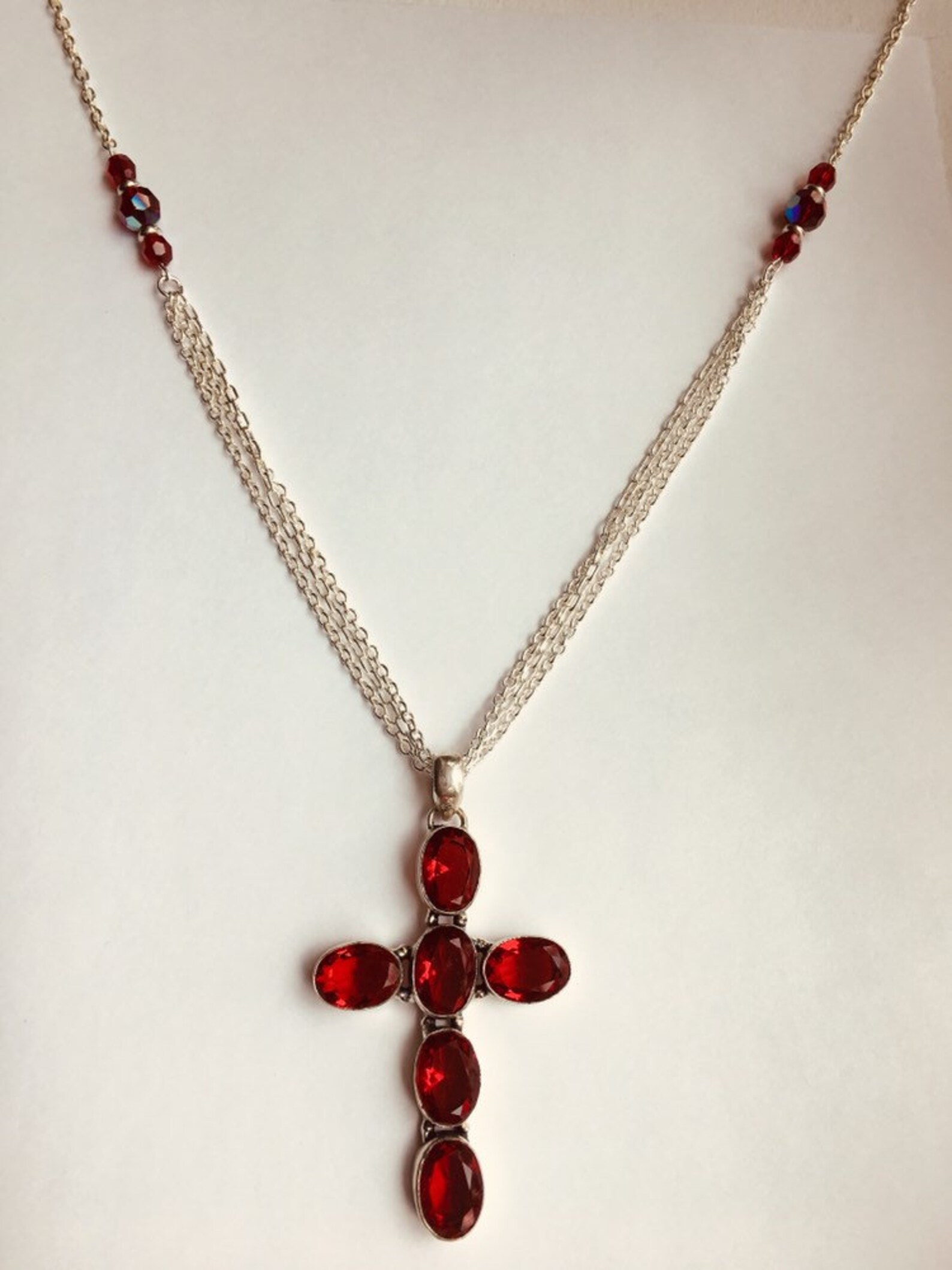 Garnet Cross Necklace Red Gemstone Cross Necklace Faith - Etsy
