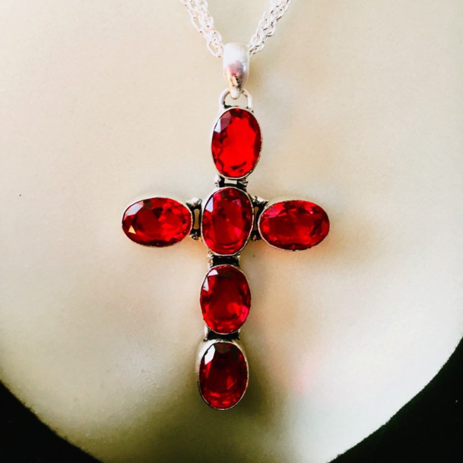 Garnet Cross Necklace Red Gemstone Cross Necklace Faith - Etsy