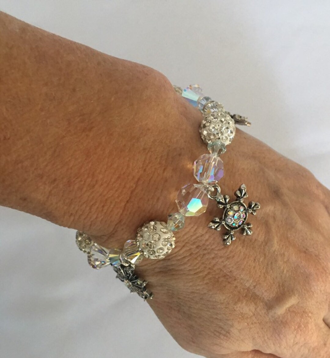 Swarovski Crystal Snowflake Bracelet Winter Sparkle Bracelet Sparkle Snowflake Pave and Crystal Charm Bracelet Etsy