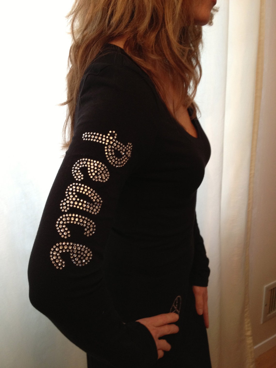 Rhinestone T Shirt Peace Shirt Sleeve Design Sparkle Top - Etsy