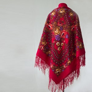 Ships From the US Dark Red Russian Shawl, Rich Red Shawl With Coral ...