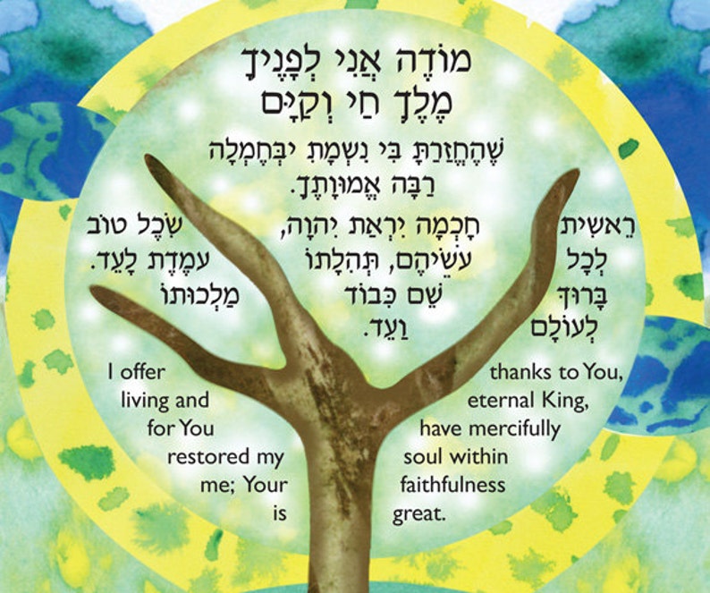 Hebrew Art - Jewish Morning Prayer - Modeh Ani - Square Format - Etsy
