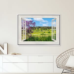 Window Landscape Painting, Window View Canvas, Open Window Wall Art ...