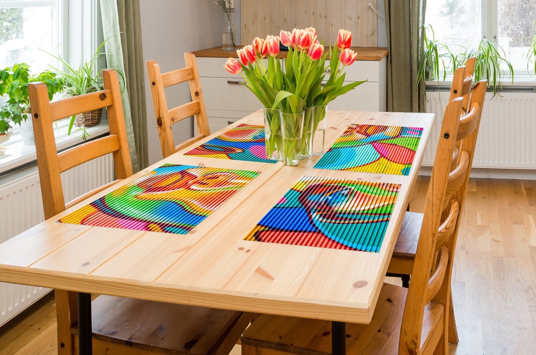 Pop Art Vinyl Placemats, Colorful Table Mats With Matching Coasters - Etsy