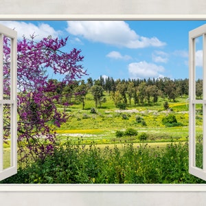 Window Landscape Painting, Window View Canvas, Open Window Wall Art ...