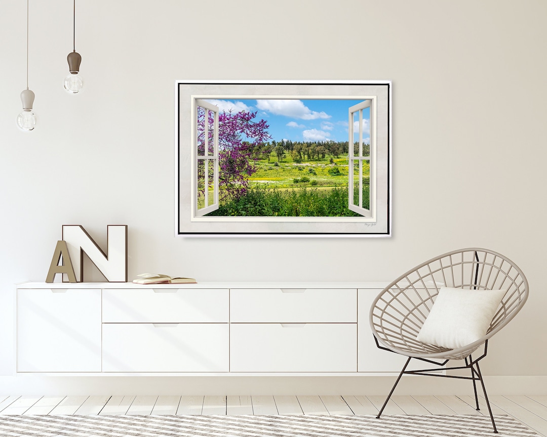 Window Landscape Painting, Window View Canvas, Open Window Wall Art ...