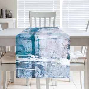 Blue and White Abstract Table Runner, Boho Style Vinyl for Coffee Table ...