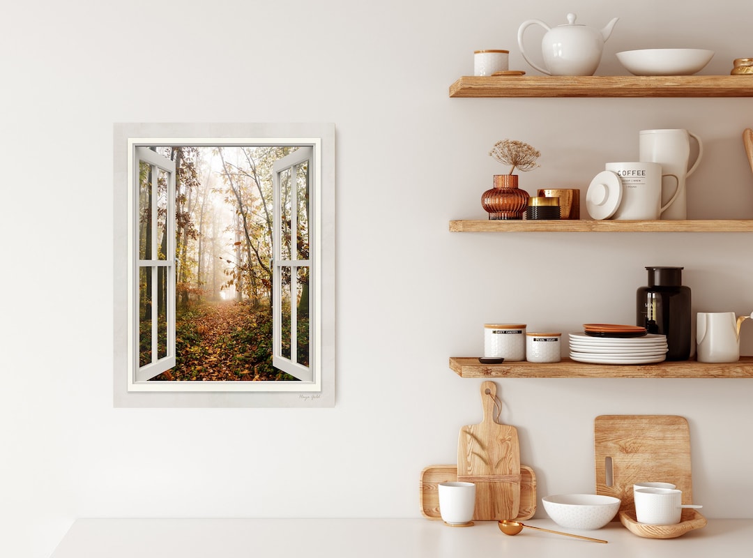 Autumn Trees Photography Window View on Canvas, Faux Window View Canvas ...