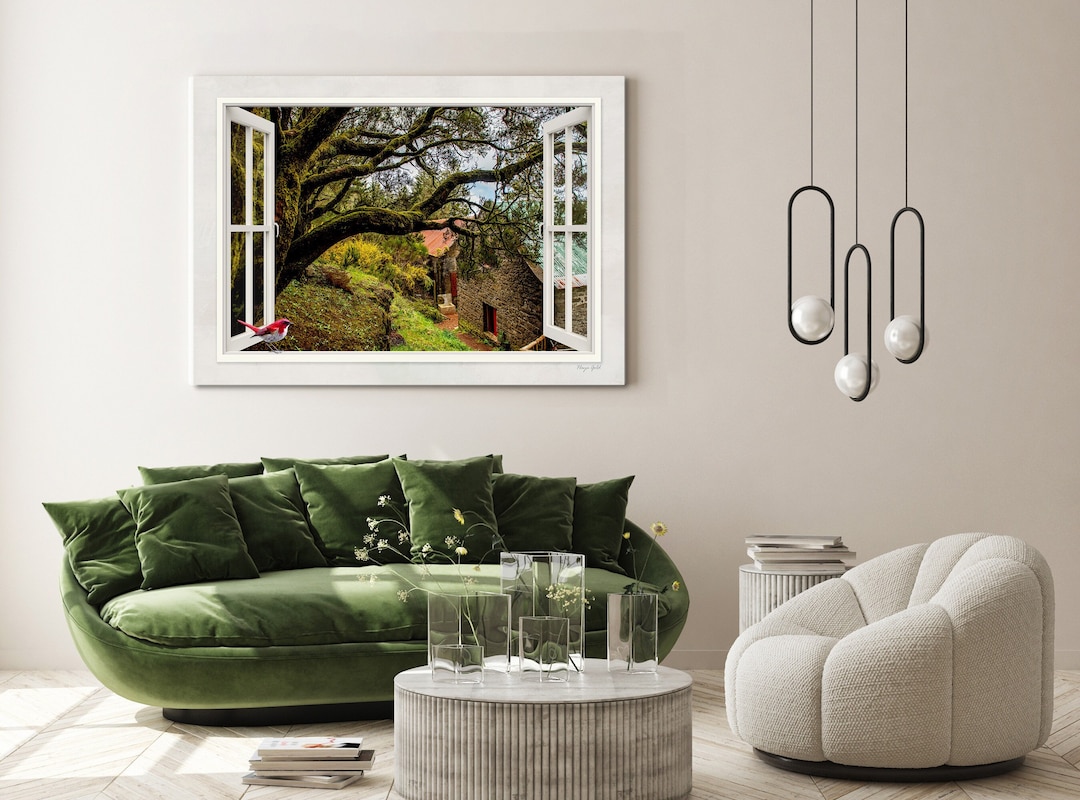 Window View Enchanted Forest Print on Canvas, Faux Open Window View ...