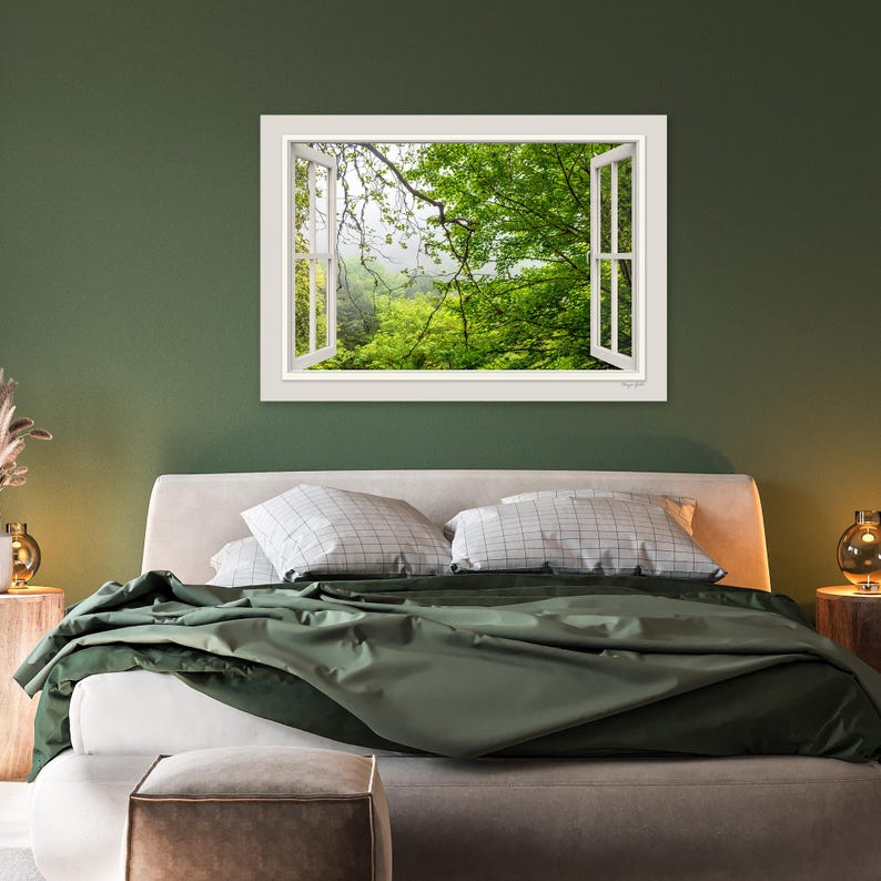Green Forest View Through Open Window – Faux Window Canvas Wall Art - Etsy