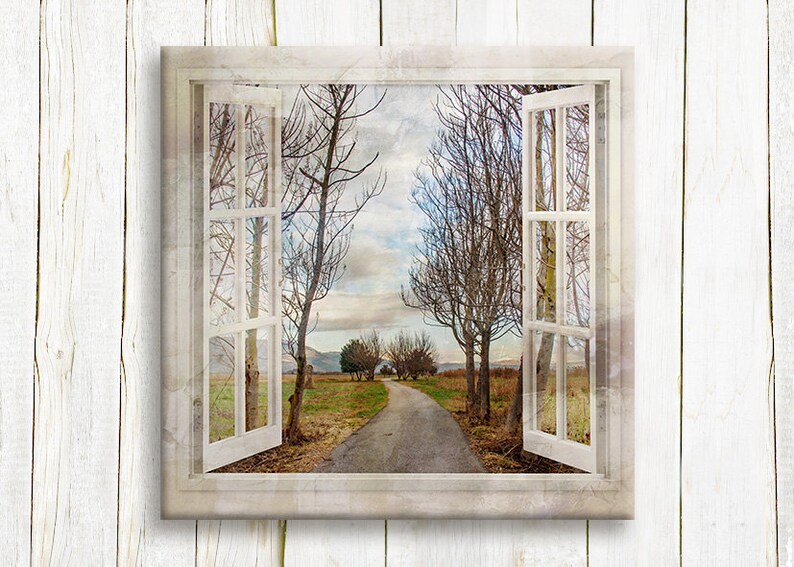 Window view art print on canvas Autumn trees in the park | Etsy