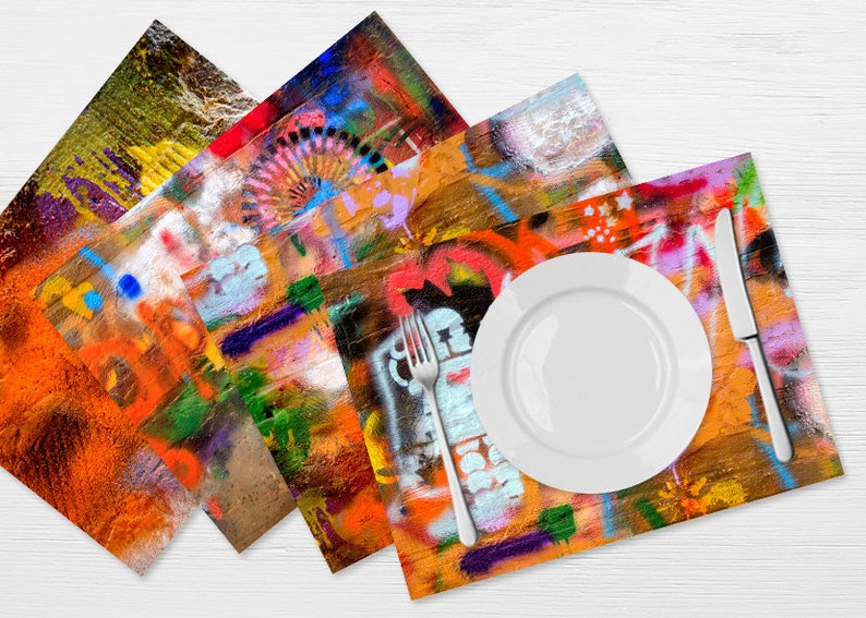 Abstract Art Print Placemats Vinyl Placemats Set of 4-12 | Etsy