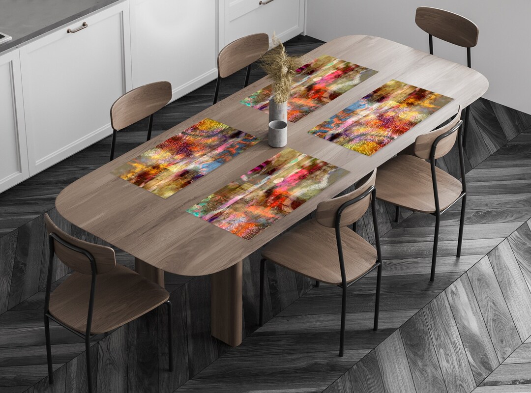 Colorful Abstract Placemats Printed on Vinyl Fabric, Set of 2-12 Table ...