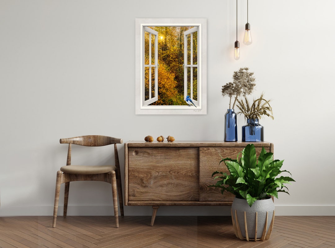 Vertical Fake Open Window Printed on Canvas, Framed Window Art Canvas ...