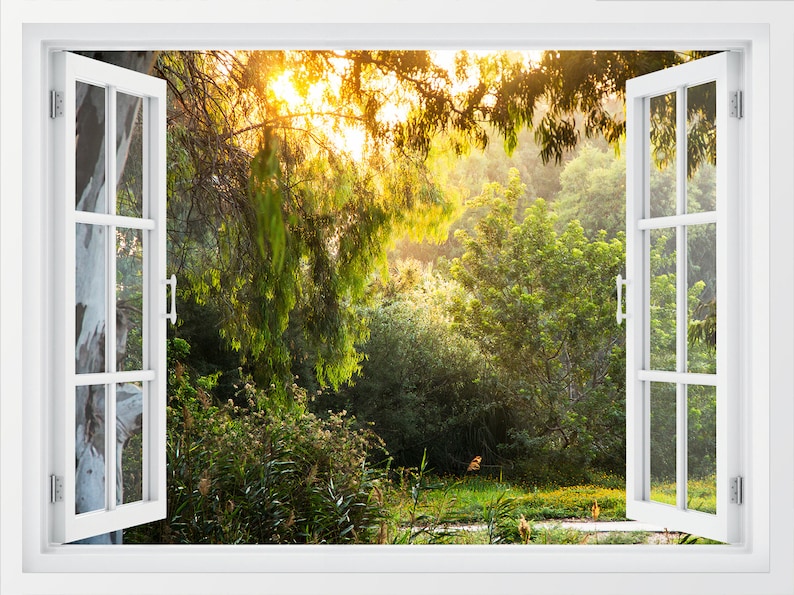 Golden Sunset Forest View Through Window - Nature Wall Art Print - Home ...