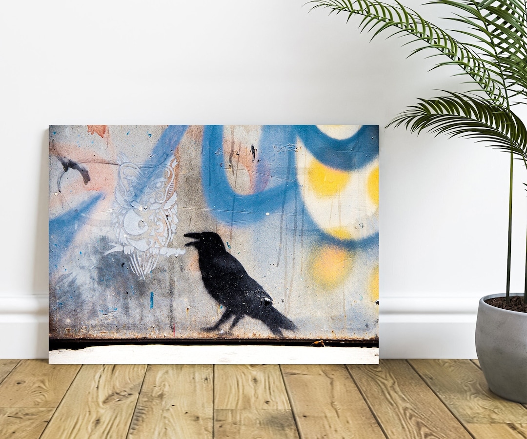 Large Black Crow Street Art Canvas Print, Urban Graffiti Photography ...