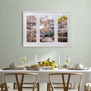 Large Canvas Art Print, 3D Window View of Sakura Trees in Japan, Pink ...